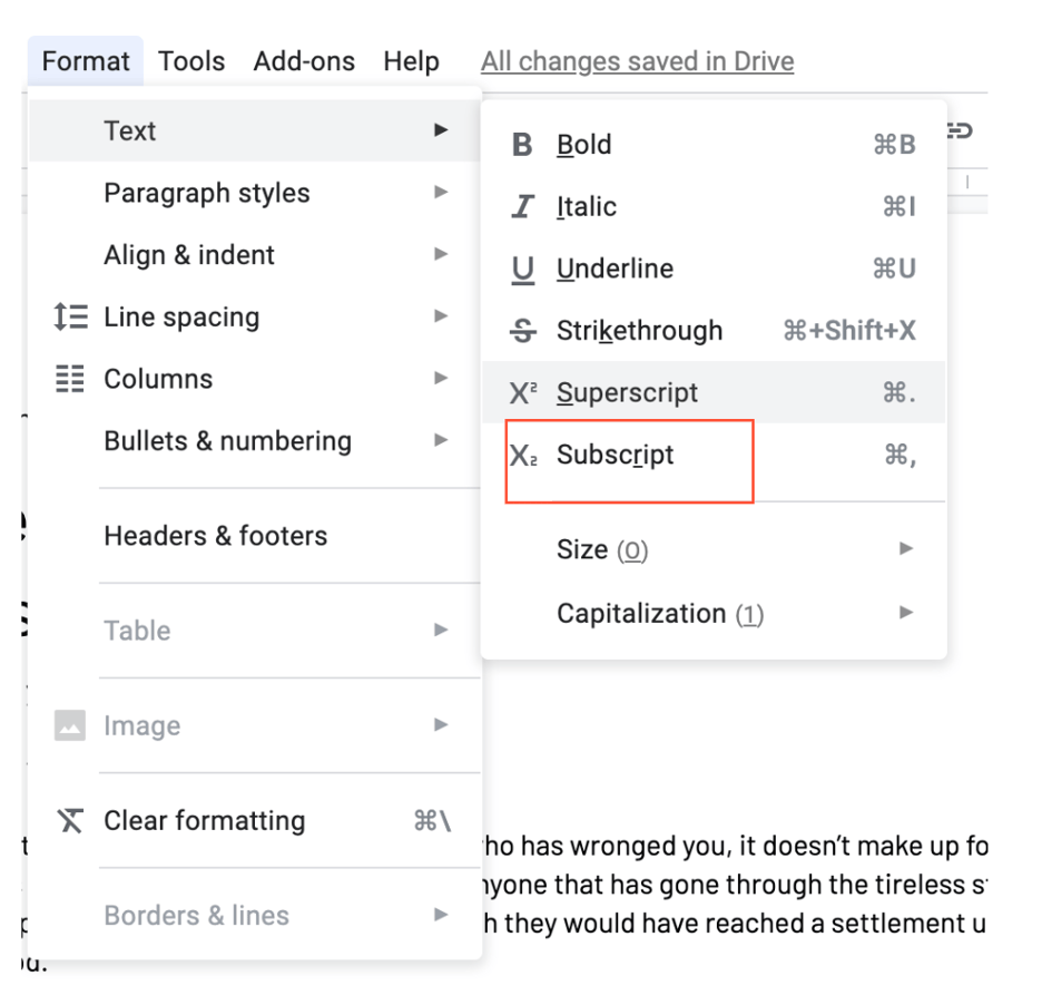 How To Superscript and Subscript in Google Docs